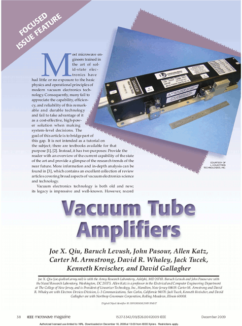 Hot News - IEEE Microwave Magazine Best Paper 2009 - Vacuum Electronics